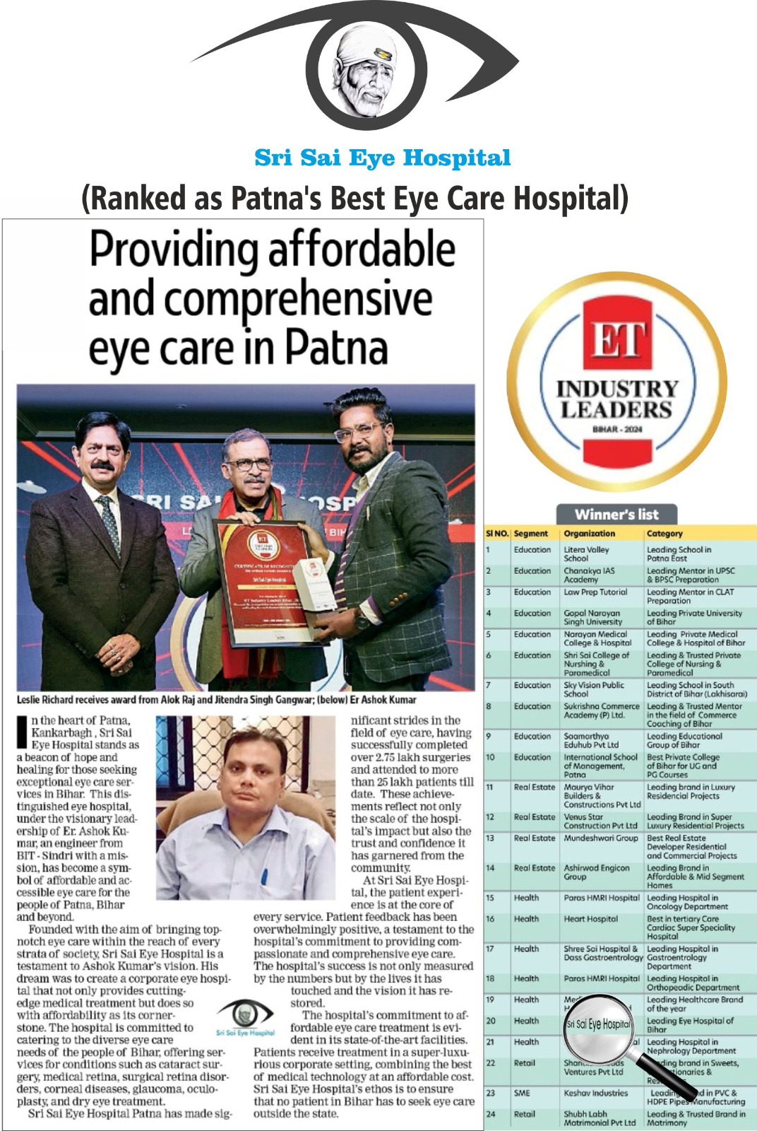 Awards & Accolades | Sri Sai Eye Hospital, Patna